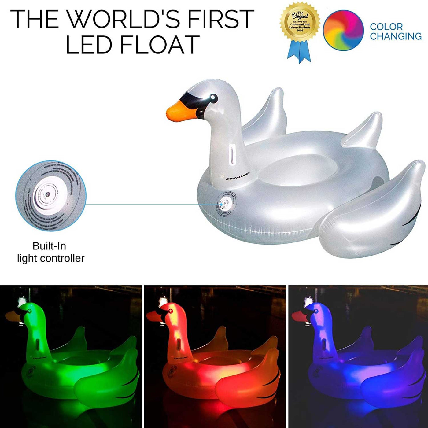 Giant Inflatable LED Light-Up Swan Pool Raft | Great Backyard Place