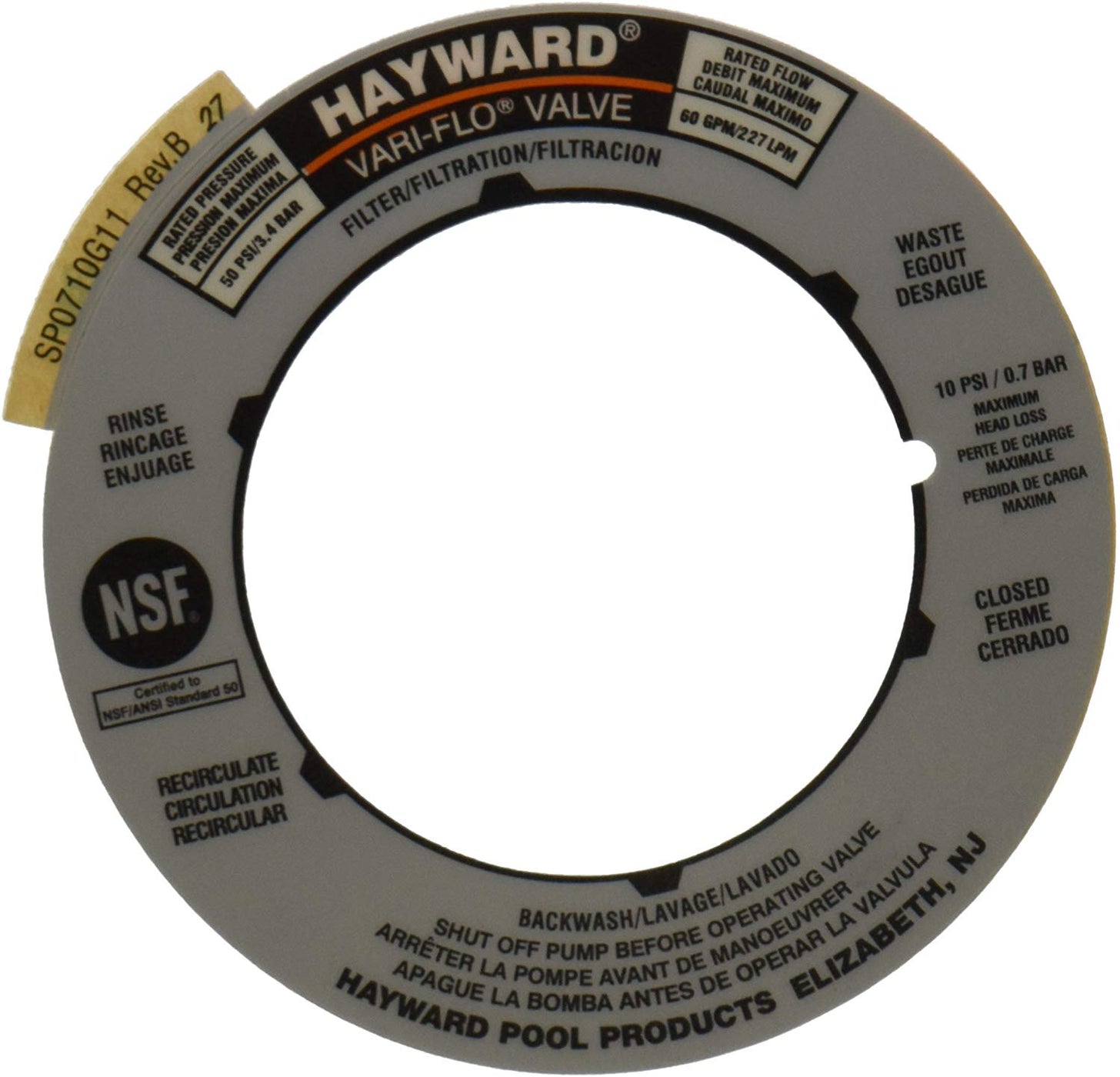 Hayward Sand Filter Label | Great Backyard Place
